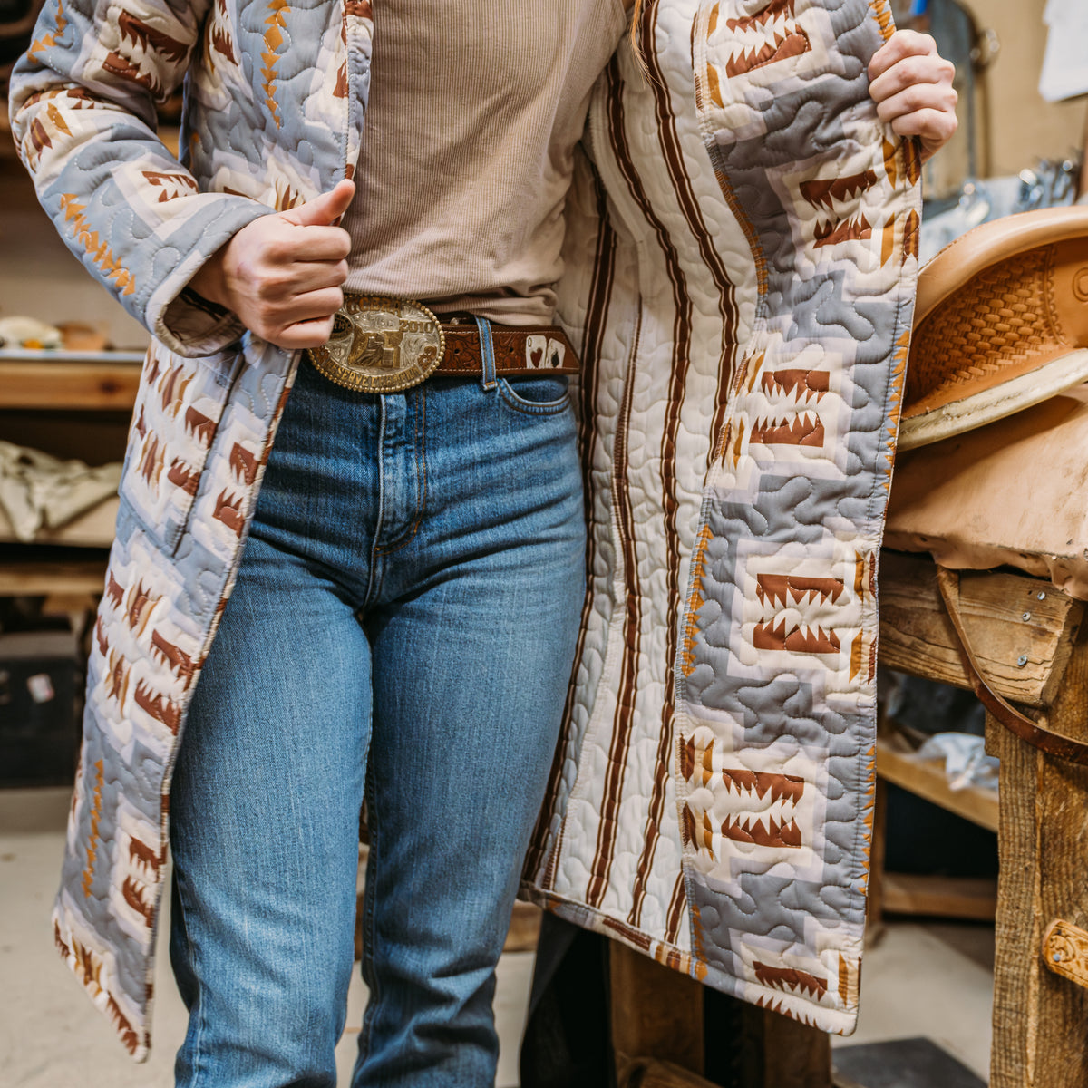 Pecos Grey Quilted Duster - Ida Mae Home – Hamley Western Store