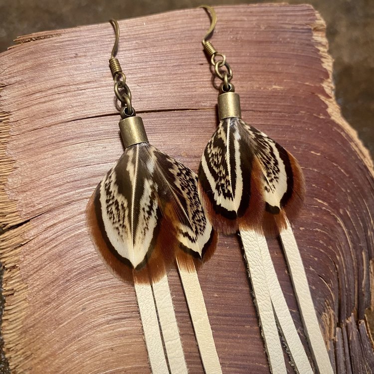 Leather & Pheasant Feather Earrings - ASTALI – Hamley Western Store